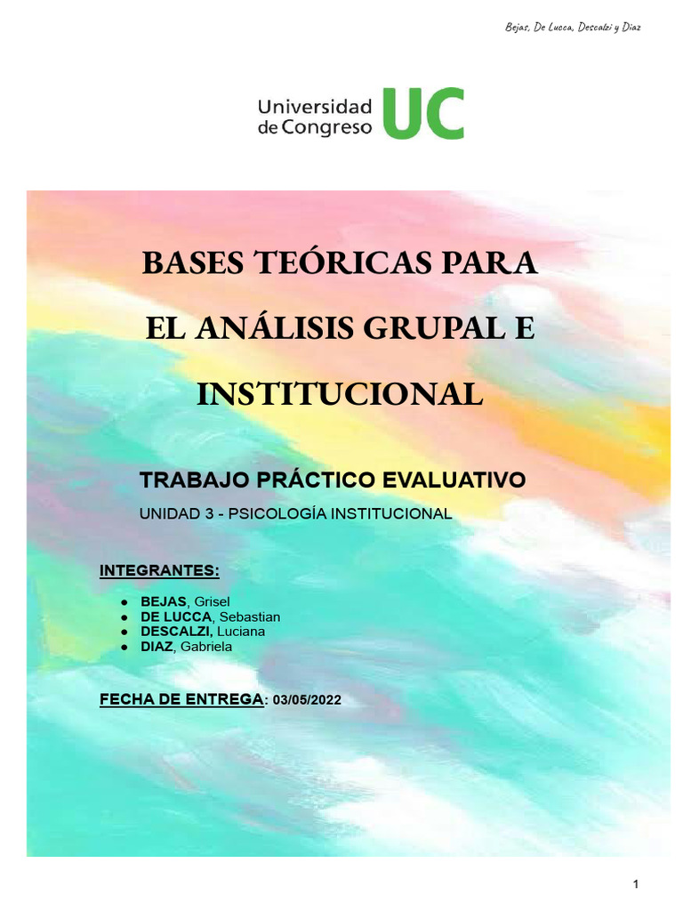 Trabajo Practico Integrador Unidad 3 - Psicología Organizacional | PDF | Institución