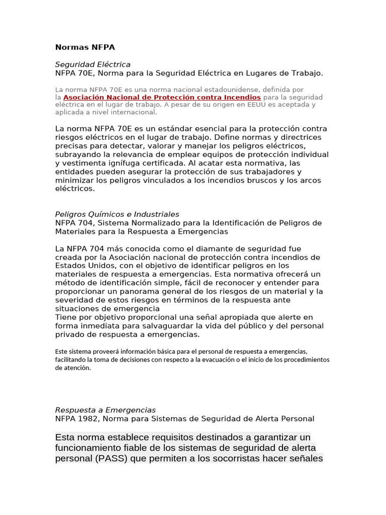 Normas de Seguridad Laboral NFPA y ANSI | PDF
