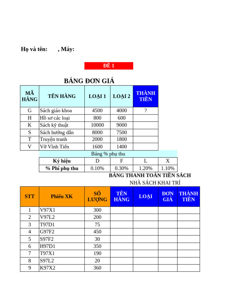 Đề Ôn Excel - Test 1 | PDF
