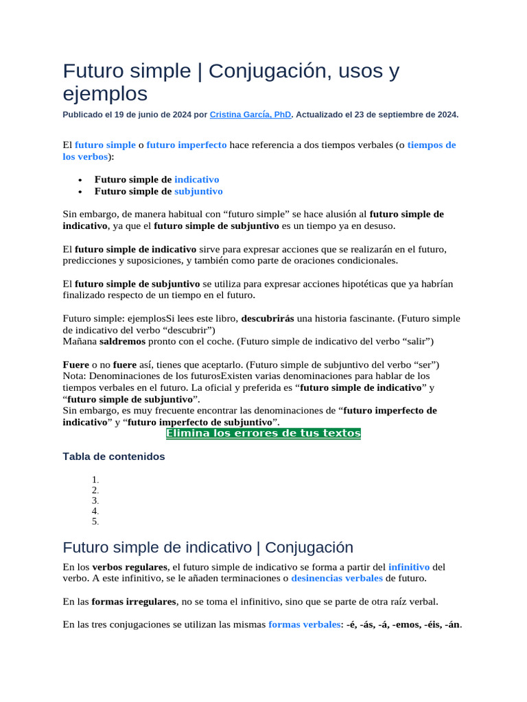 Futuro Simple | PDF | Verbo | Conjugación gramatical