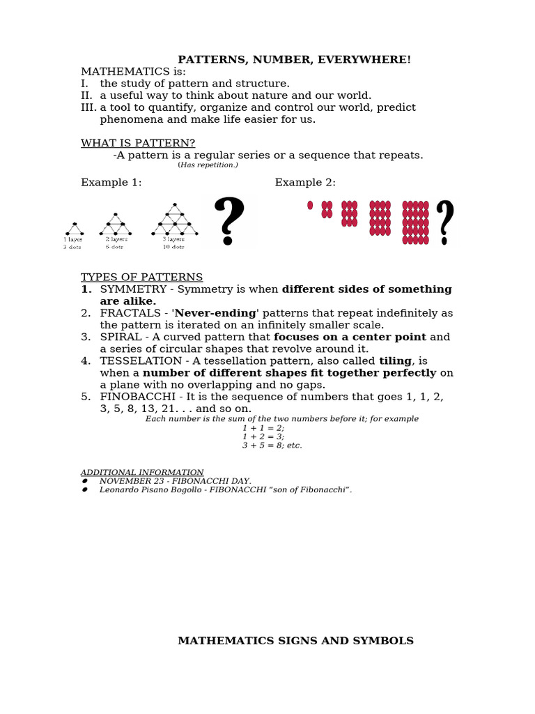 Patterns, Number, Everywhere!: Has Repetition.) | PDF | Pattern ...