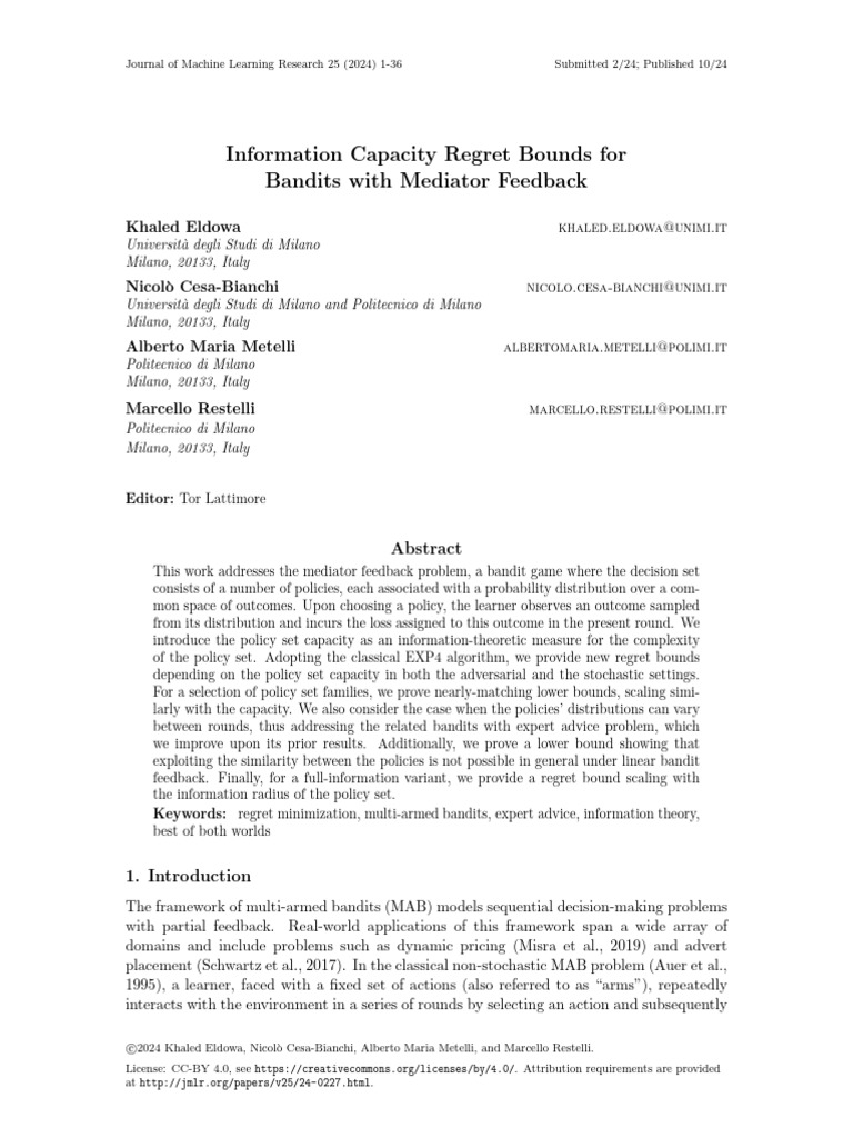 Information Capacity Regret Bounds For Bandits With Mediator Feedback ...