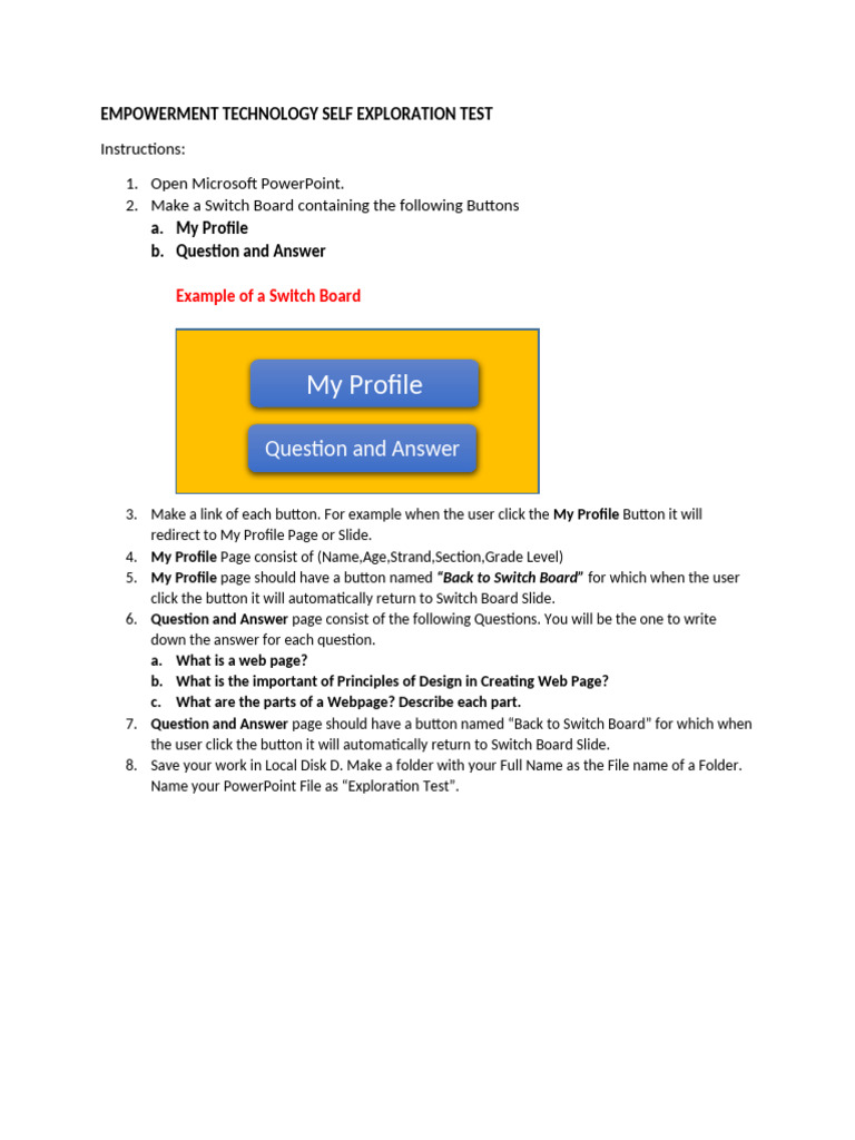Empowerment Technology Self Exploration Test | PDF
