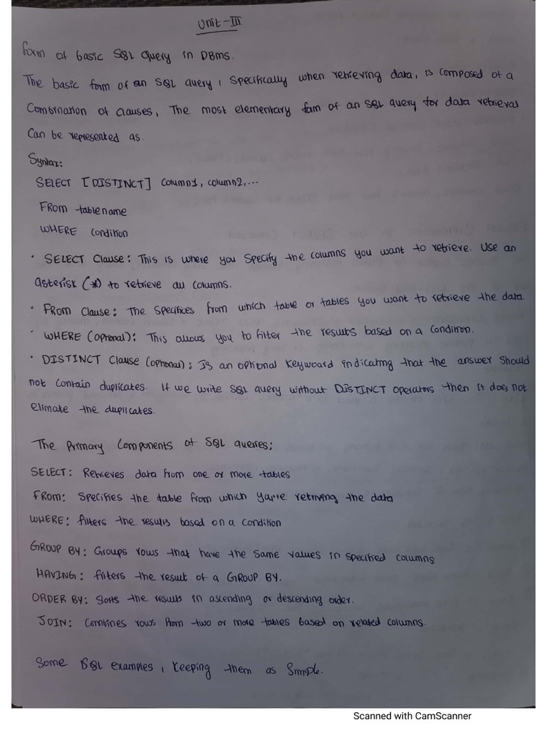 3rd DBMS Short Notes | PDF