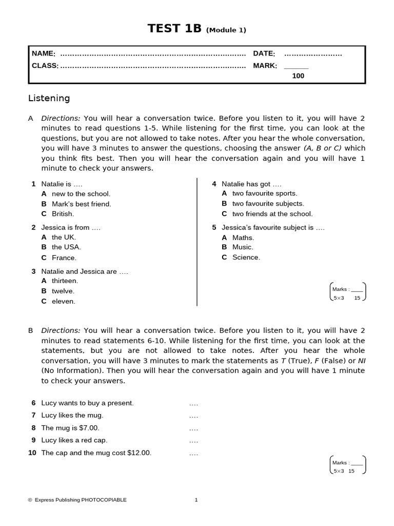 Listening and Reading Test for Students | PDF