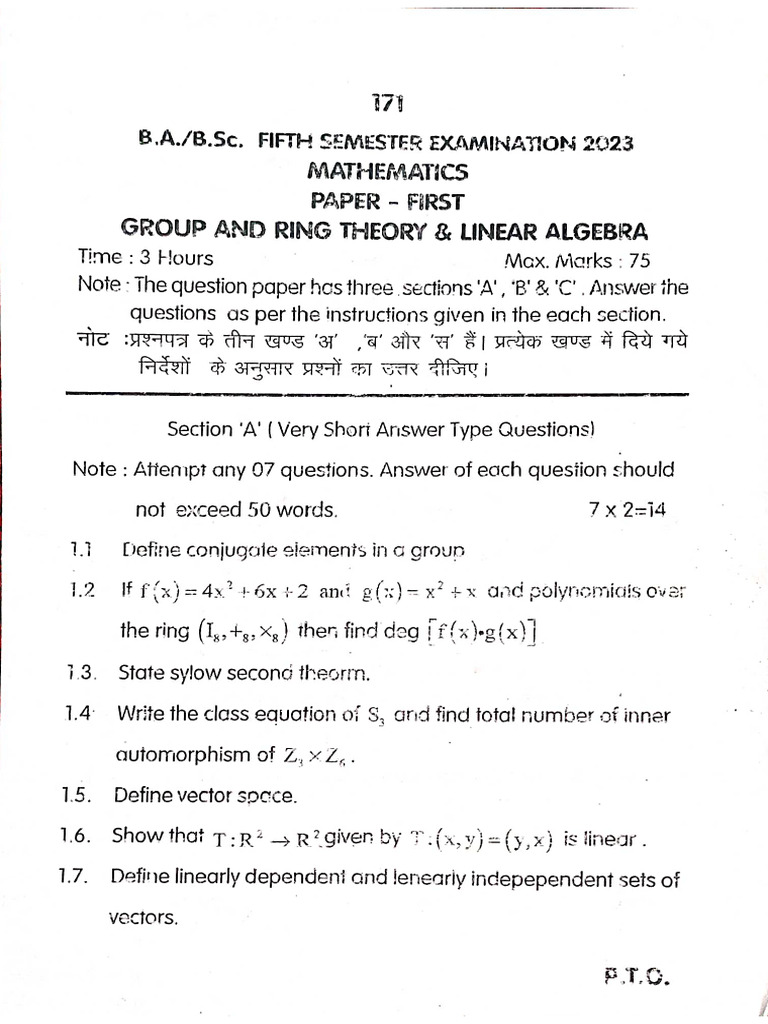 B.Sc. FIFTH SEMESTER MATHMATICS FIRST PAPER | PDF
