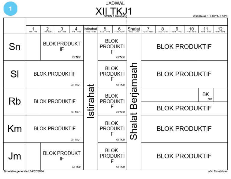 BLOK 1 - XII TKJ1 - Jadwal Pembelajaran 2024-2025 | PDF