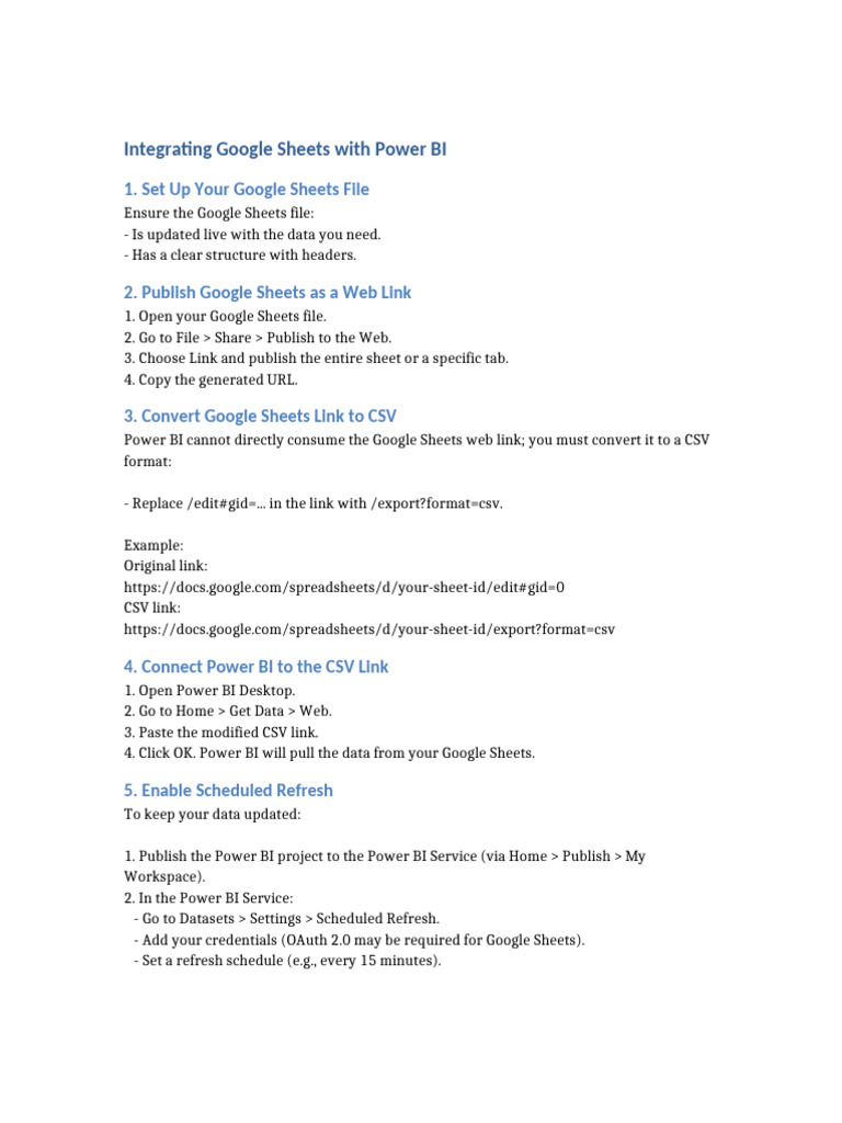 Google Sheets To Power BI Guide | PDF