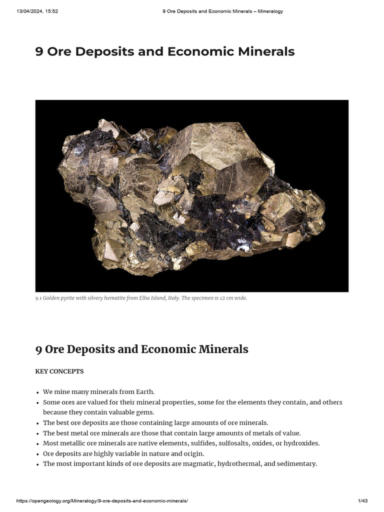 9 Ore Deposits and Economic Minerals - Mineralogy | PDF | Ore | Mining