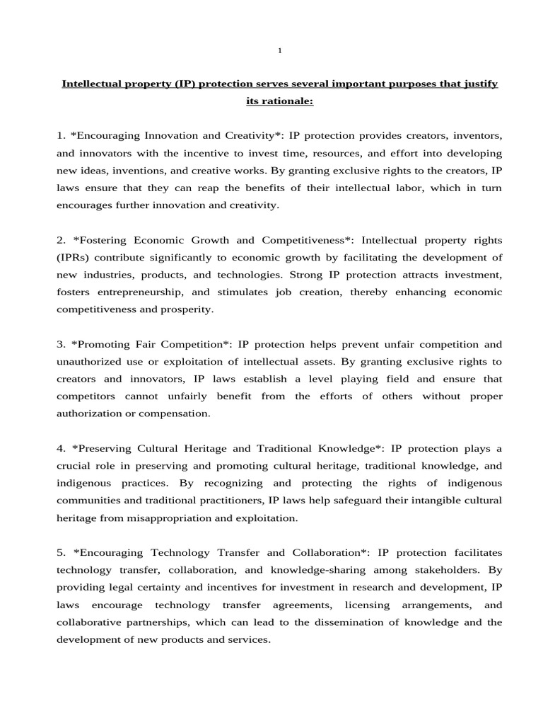 Intellectual Property (IP) Protection Serves Several Important Purposes ...