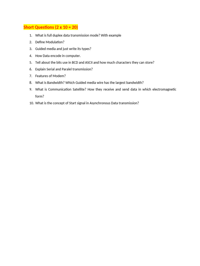 Short Questions | PDF