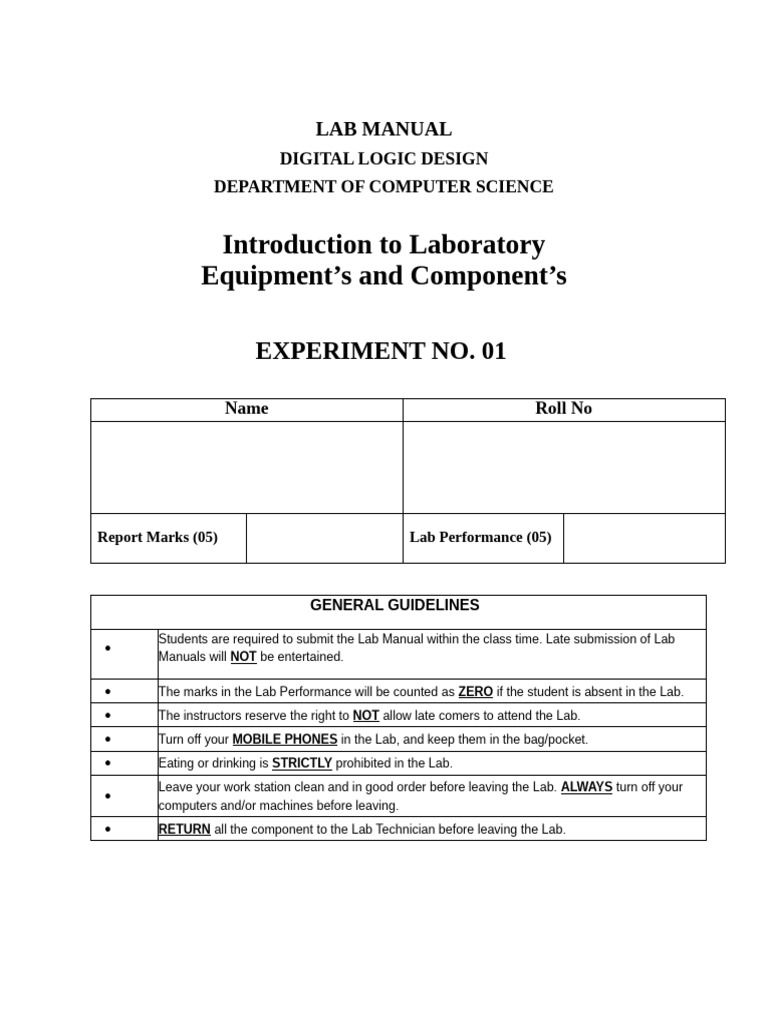 Digital Logic Design Lab Manual | PDF | Integrated Circuit | Logic Gate