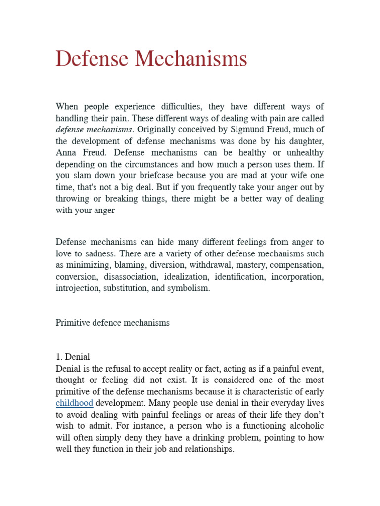 Defense Mechanisms | PDF | Feeling | Thought
