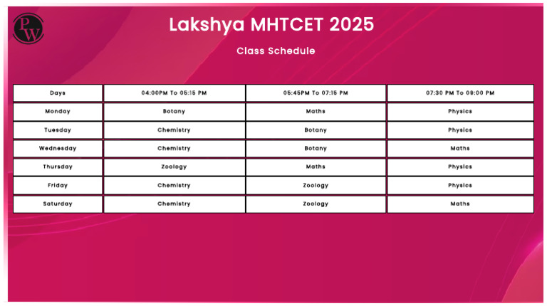 6628a4df45188f00193254df - ## - Class Schedule Lakshya MHTCET 2025 | PDF