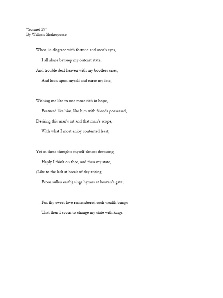 Shakespeare's Sonnet 29 Analysis | PDF