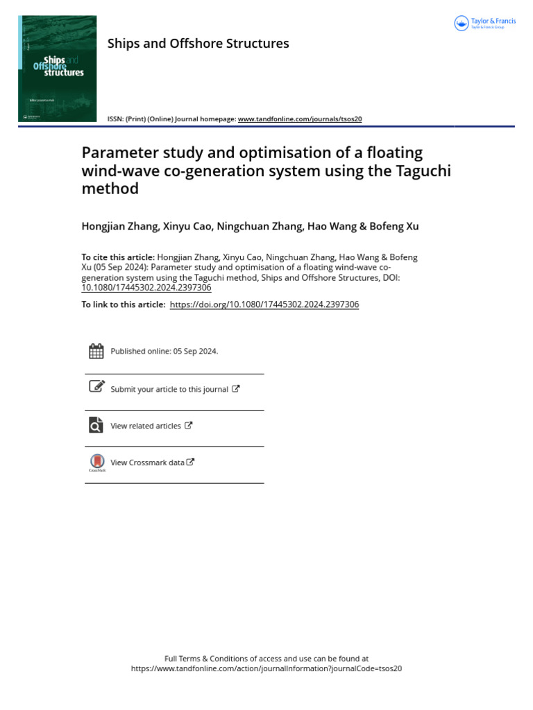 Parameter Study and Optimisation of A Floating Wind-Wave Co-Generation System Using The Taguchi ...