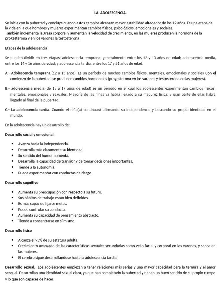 Etapas y cambios en la adolescencia | PDF | Adolescencia | Pubertad