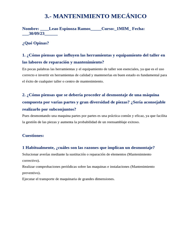 Ejercicio Mantenimiento Mecanico | PDF | Tornillo