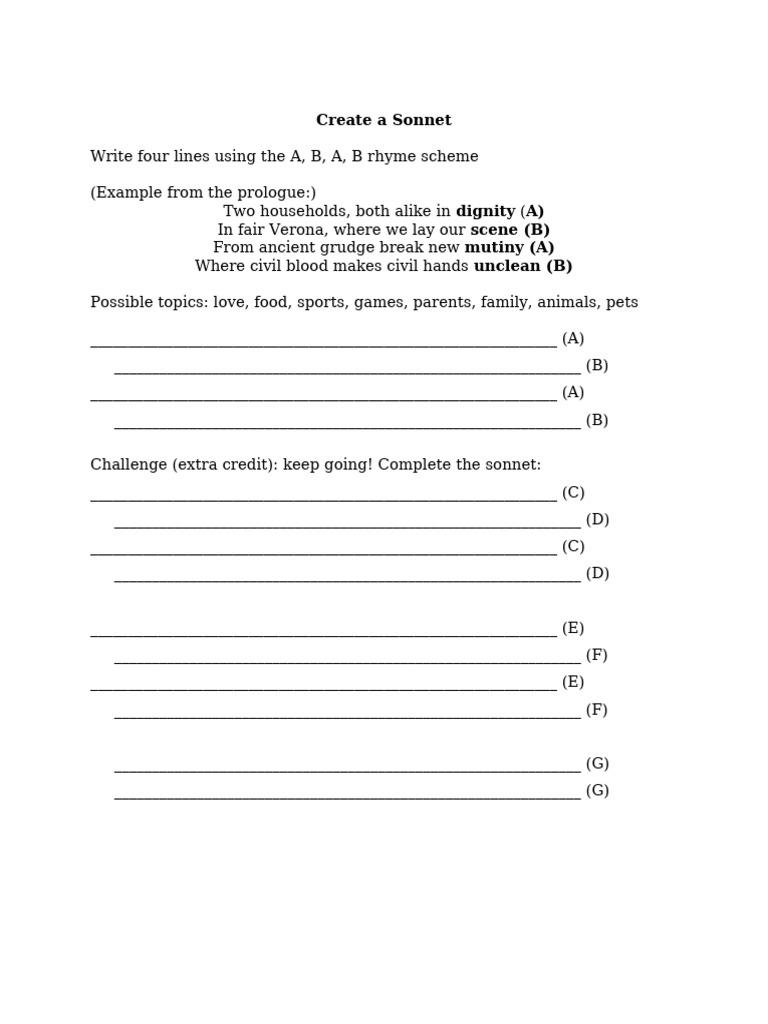 How to Write a Sonnet | PDF