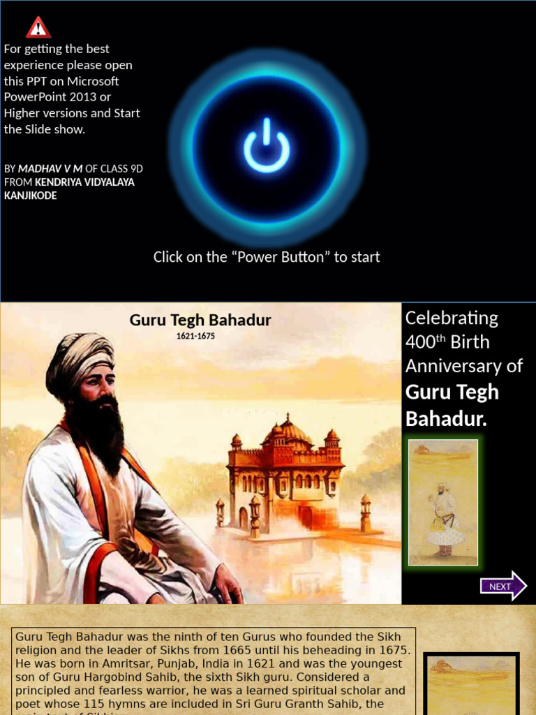 Guru Tegh Bahadur - Creative Presentation | PDF | Guru Granth Sahib | Indian Religions