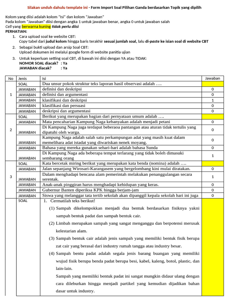 Format-Soal-CBT-Kelas X-Bahasa Indonesia | PDF
