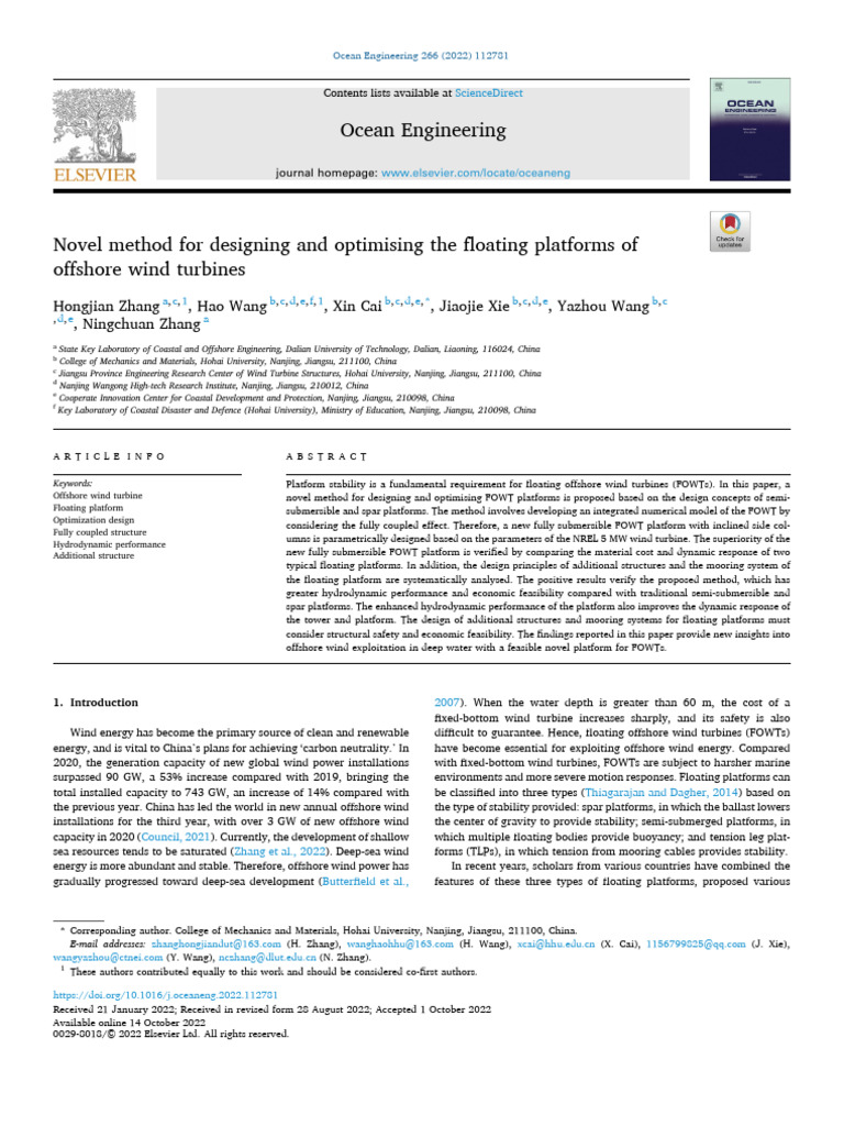 Optimizing Floating Platforms for FOWTs | PDF | Offshore Wind Power