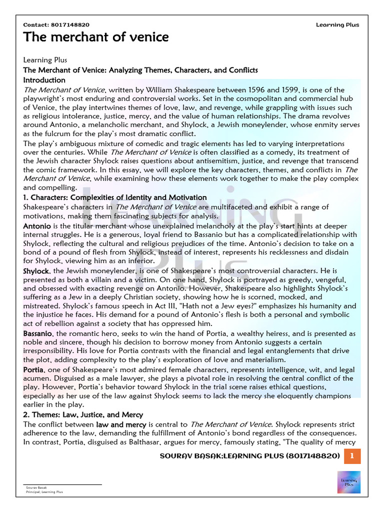 Themes and Characters in Merchant of Venice | PDF | The Merchant Of ...