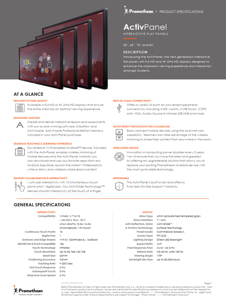 Brosure ActivPanel Promethean APT | PDF | Hdmi | Usb
