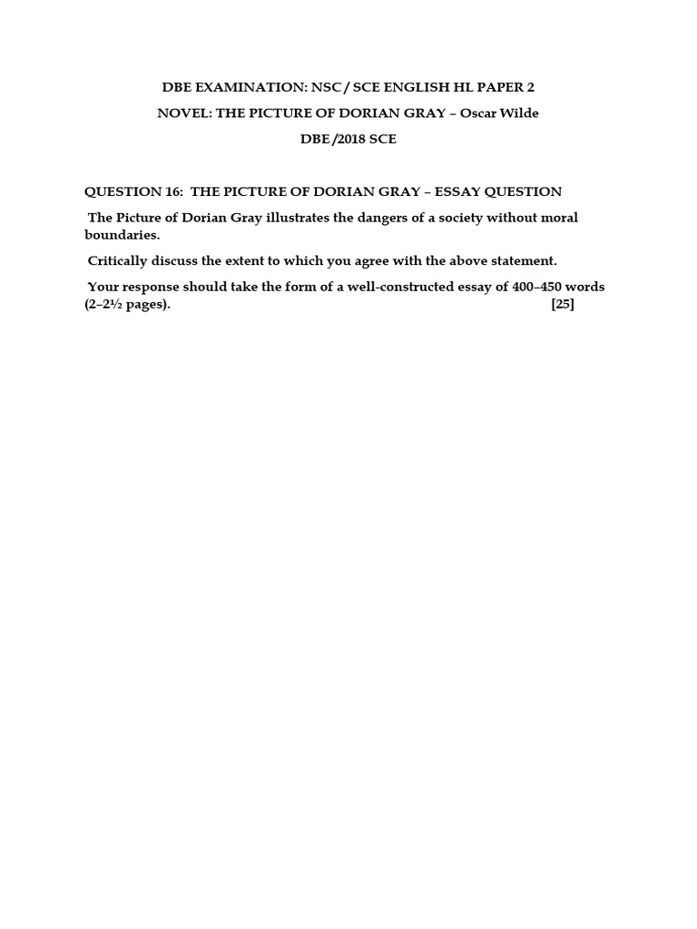 Dorian Gray: Moral Boundaries Essay | PDF | The Picture Of Dorian Gray