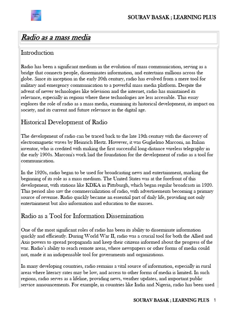 Radio As A Mass Media, Radio As A Mass Media in India | PDF | Media ...