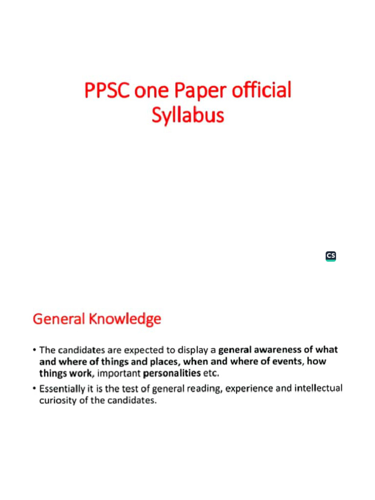 PPSC Official Syllabus | PDF
