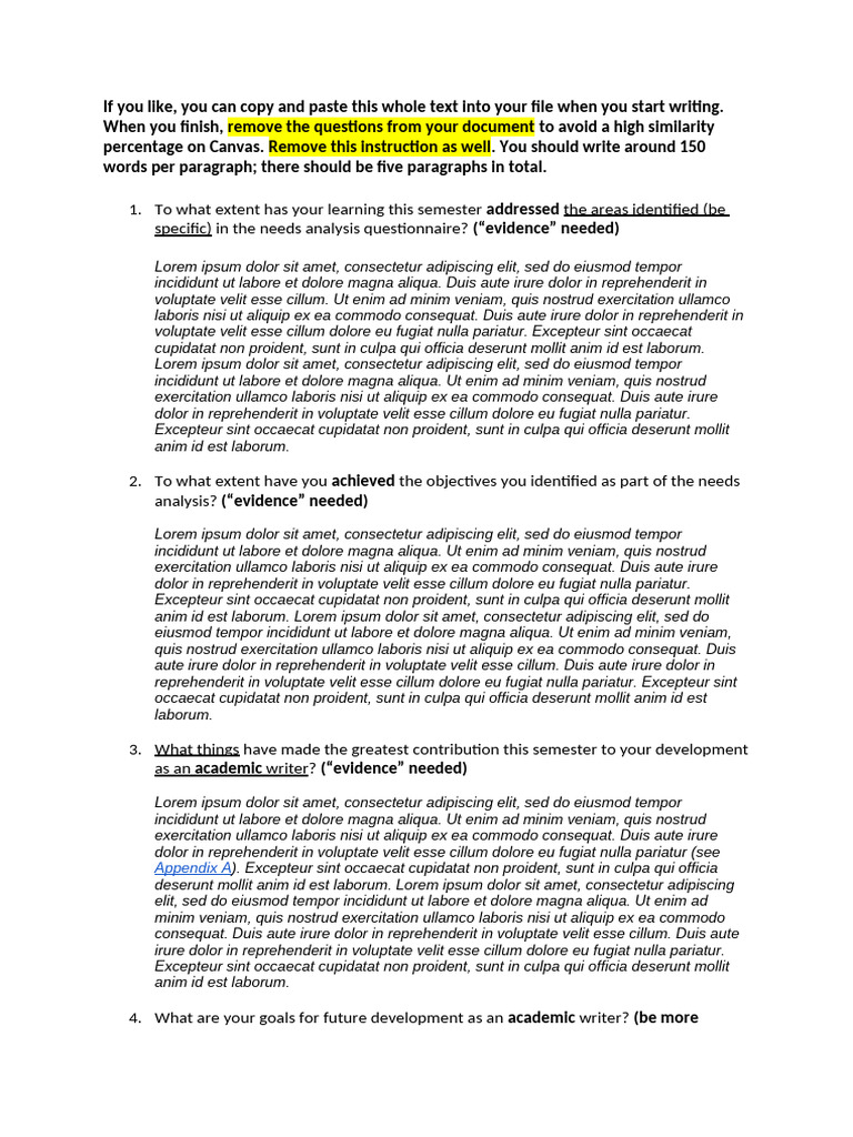 Self-Assessment Commentary Template | PDF