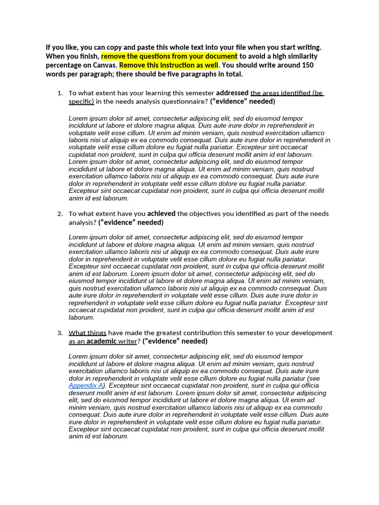 Self-Assessment Commentary Template | PDF