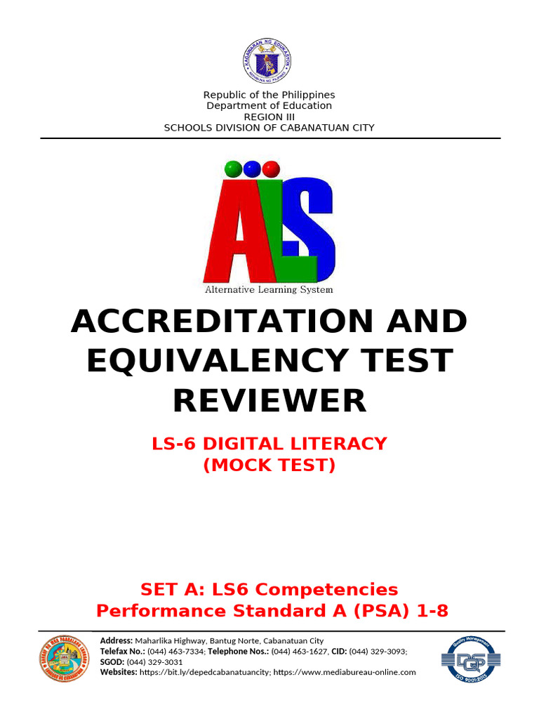 ALS A E Reviewer Mock Test LS6 Digital Literacy1 | PDF | Computer Virus ...
