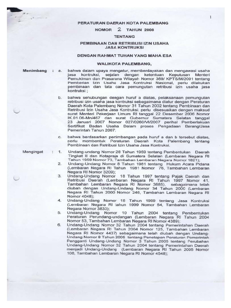 No 11 PERDA-2-2008 Tentang Izin Berusaha Jasa Konstruksi | PDF
