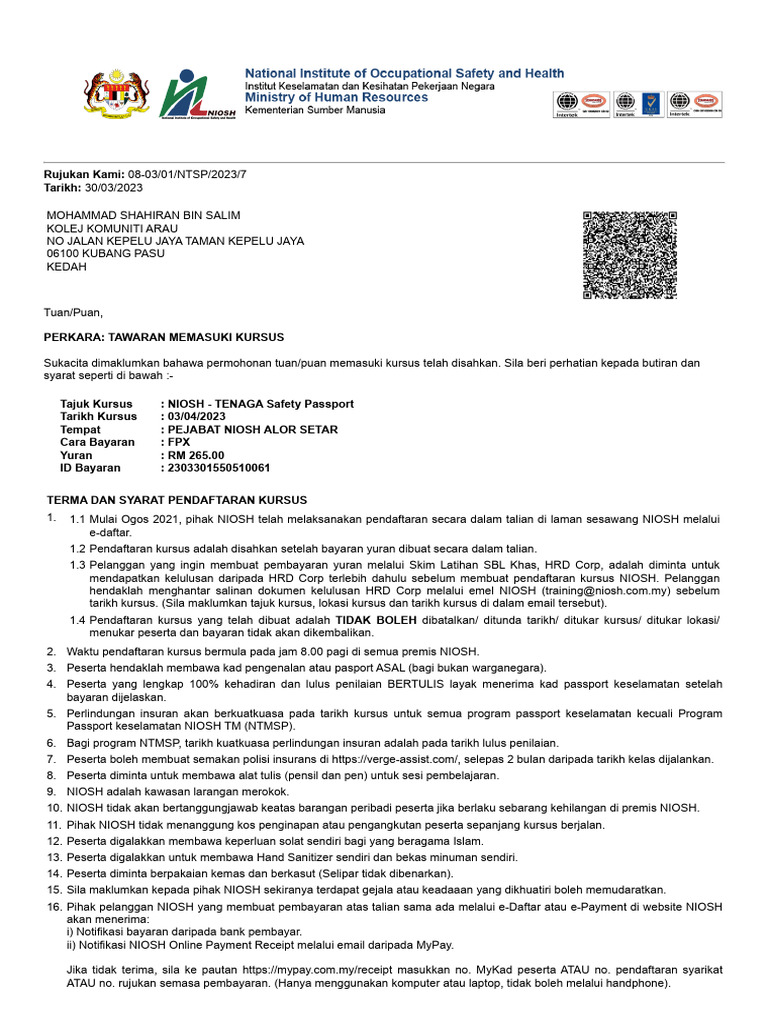 Pendaftaran Kursus NIOSH Online 2023 | PDF