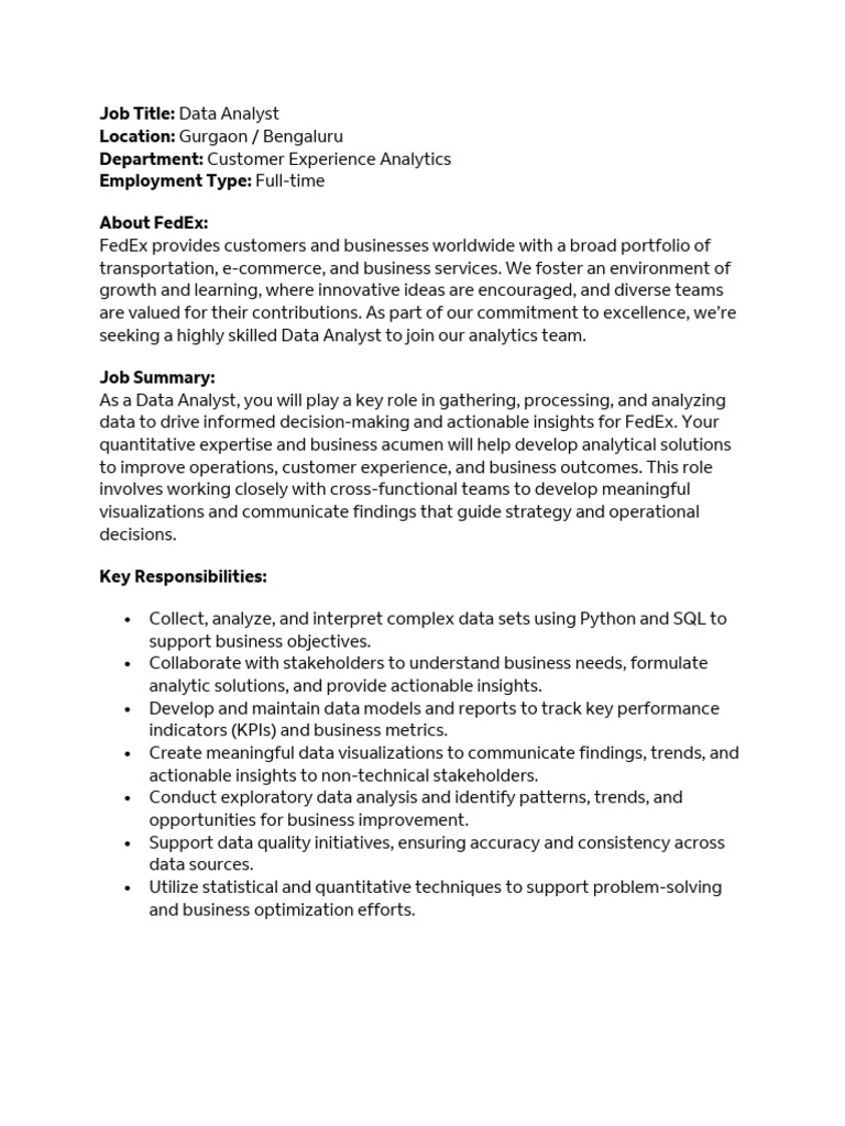 JD - Data Analyst | PDF | Data Analysis | Machine Learning JD - Data Analyst | PDF | Data Analysis | Machine Learning