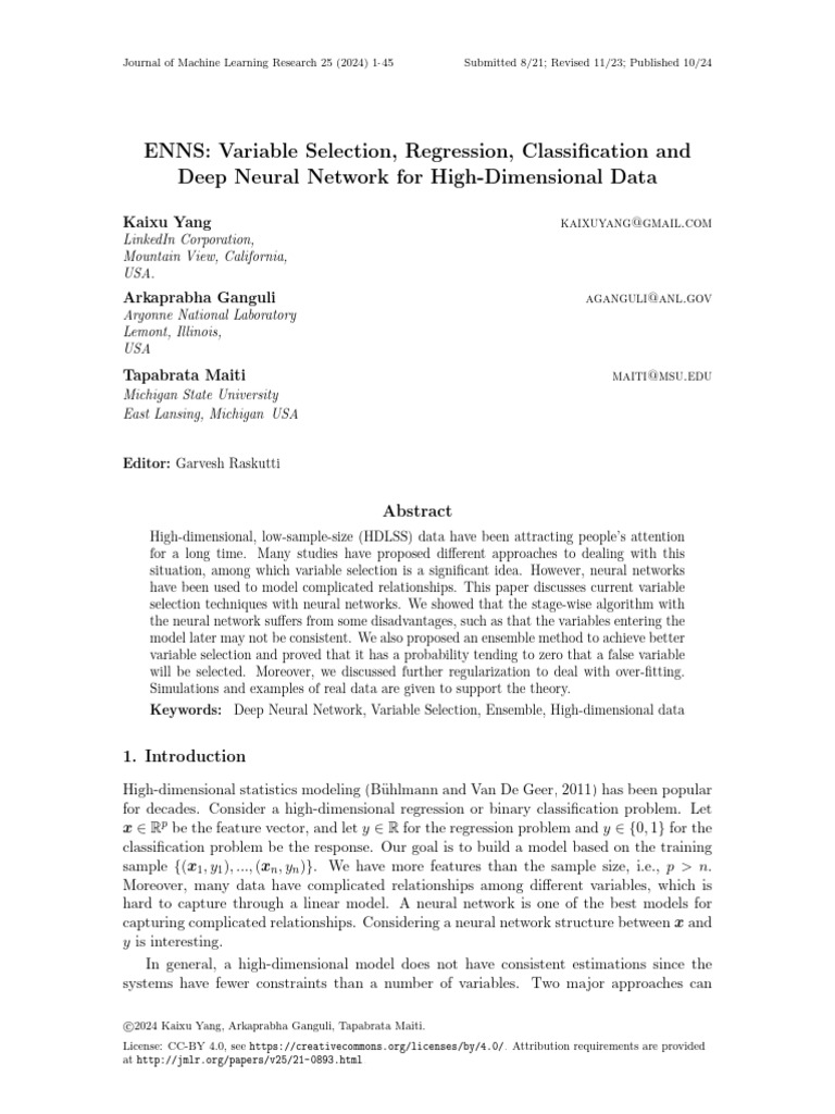 ENNS: Variable Selection, Regression, Classification and Deep Neural Network For High ...