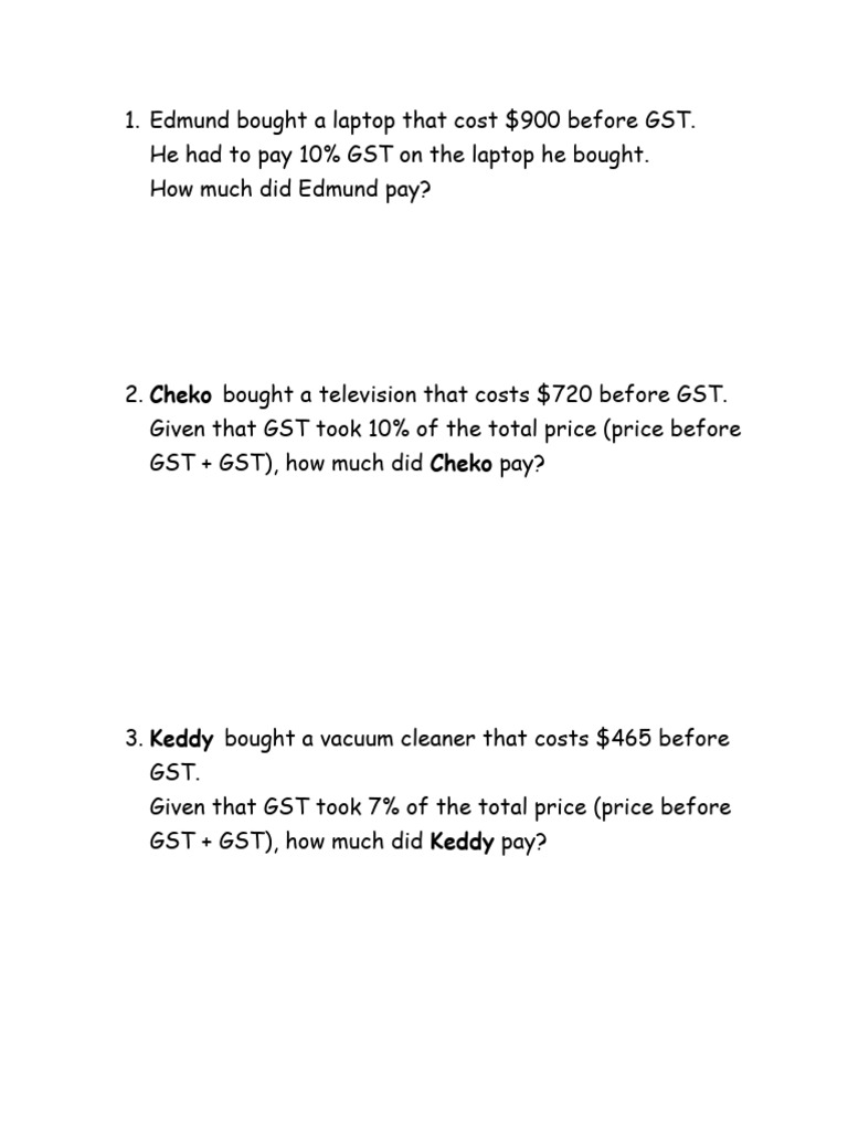Math Problems: GST, Discounts, and Price Increases | PDF