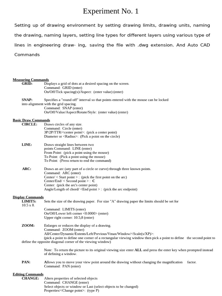 Experiment No. 1: Measuring Commands Grid | PDF | Curve | Circle