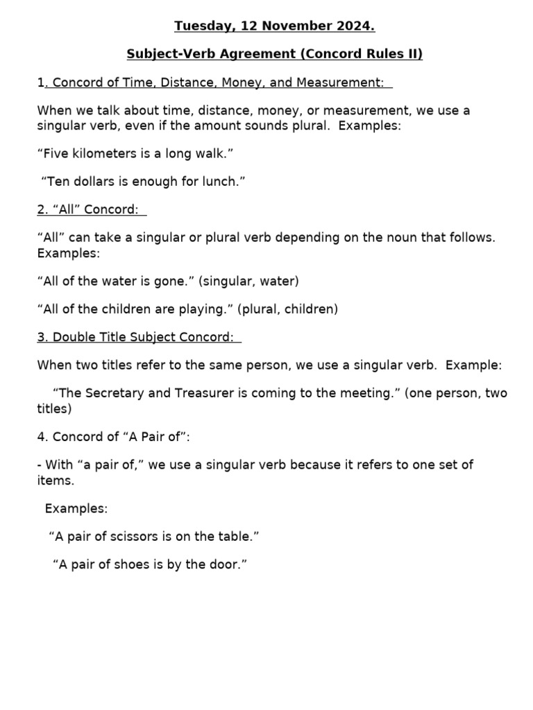 Subject-Verb Agreement in Measurements | PDF | Grammatical Number | Plural