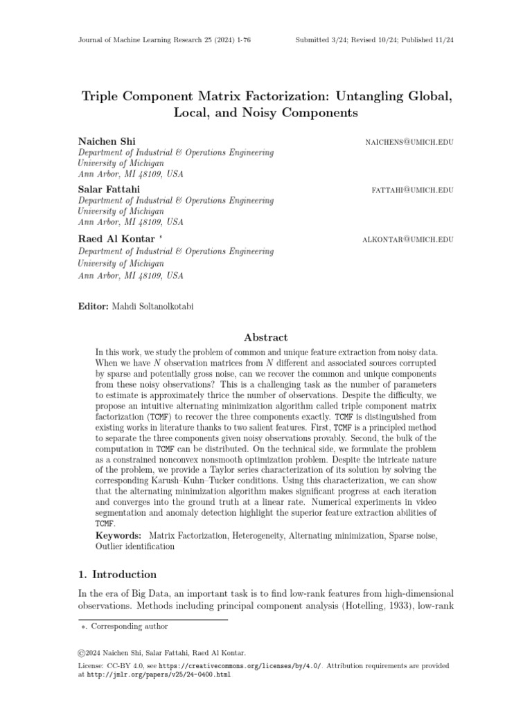 Triple Component Matrix Factorization: Untangling Global, Local, and Noisy Components | PDF ...