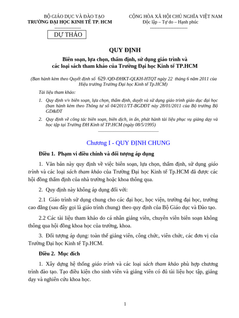 Duthao Quy Dinh GIAO TRINH | PDF