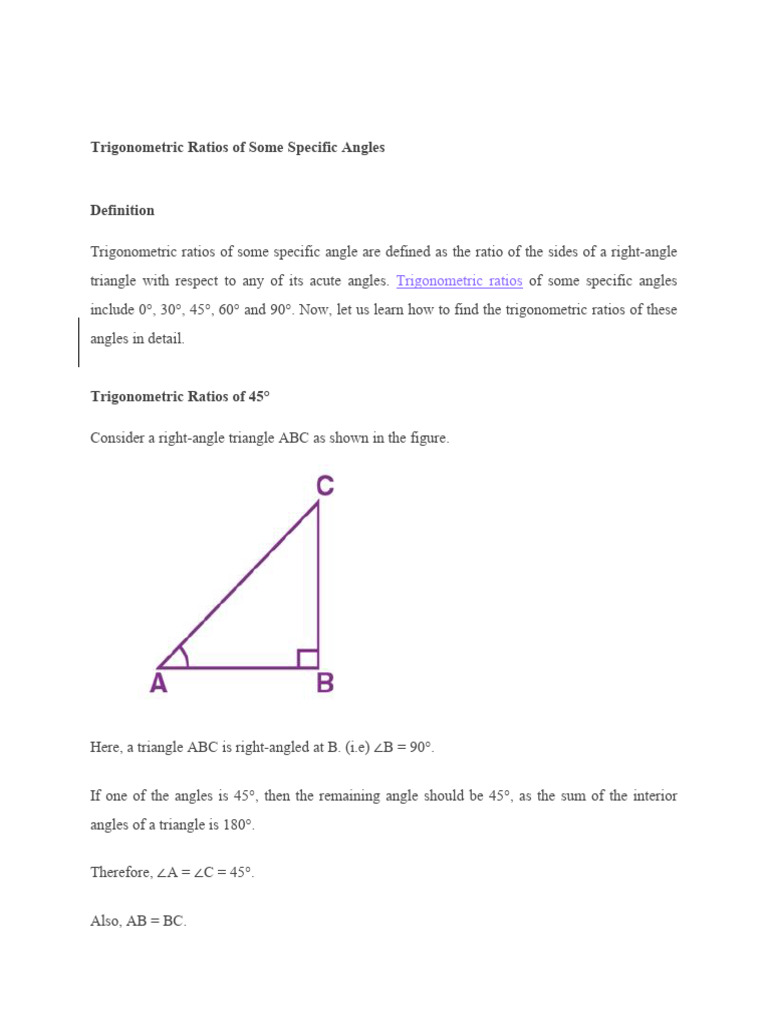 Trigonometric Ratios of Special Angles | PDF | Trigonometric Functions ...