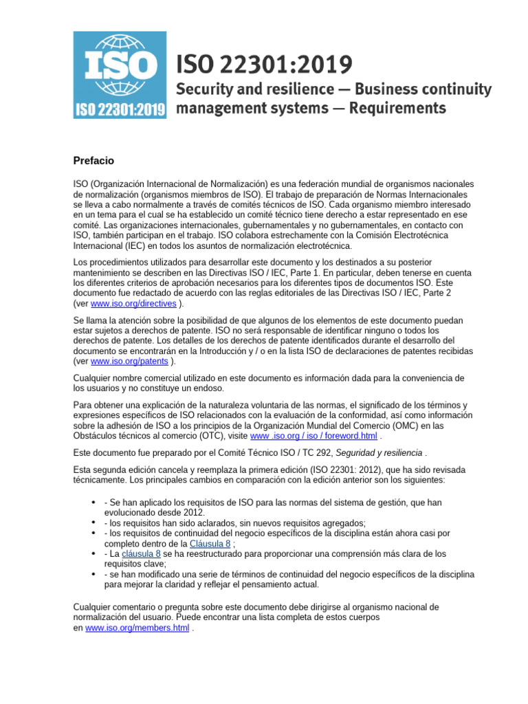 ISO 22301 - 2019 (Es) Seguridad y Resilencia - Sistemas de Gestión de La Continuidad Del Negocio ...
