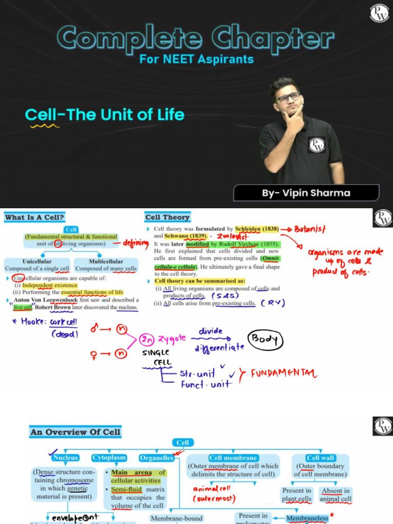 Cell - The Unit of Life - Class Notes - Neet Mindmap | PDF