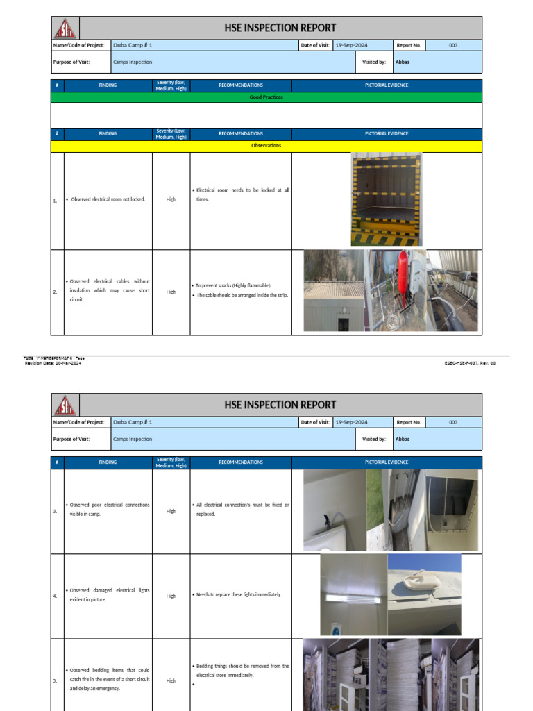 Duba Camp 1 Inspection Report 19-Sep-2024 | PDF | Building Engineering ...
