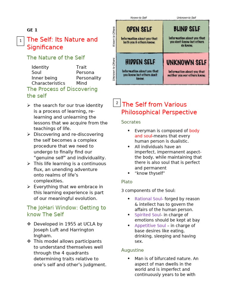 GE 1 Reviewer | PDF | Philosophy Of Self | Experience