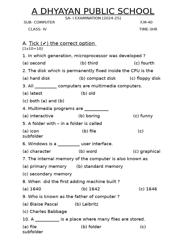 Class 4 Computer | PDF | Computer Data Storage | Computer File