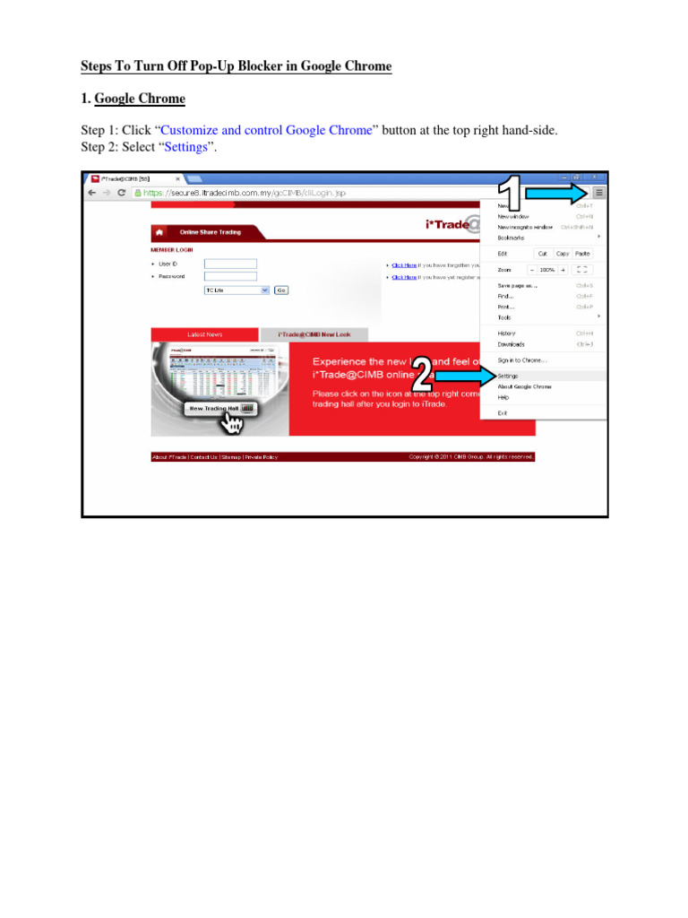 Disable Pop-Up Blocker in Browsers | PDF